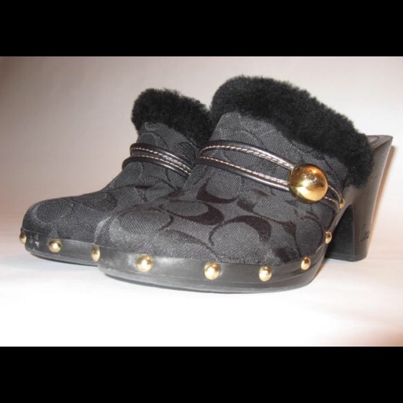 Coach | Shoes | Coach Black Fur Lined Mulesclogs | Poshmark